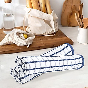 Urban Villa Kitchen Towels Blue/White Set of 3 Terry Kitchen Towels 100% Cotton Ultra Soft Size 20X30 Inches Highly Absorbent Over Sized KitchenTowels with Hanging Loop KitchenTowels