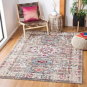 SAFAVIEH Madison Collection 3' x 5' Taupe / Ivory MAD468E Boho Chic Medallion Distressed Non-Shedding Living Room Bedroom Accent Rug