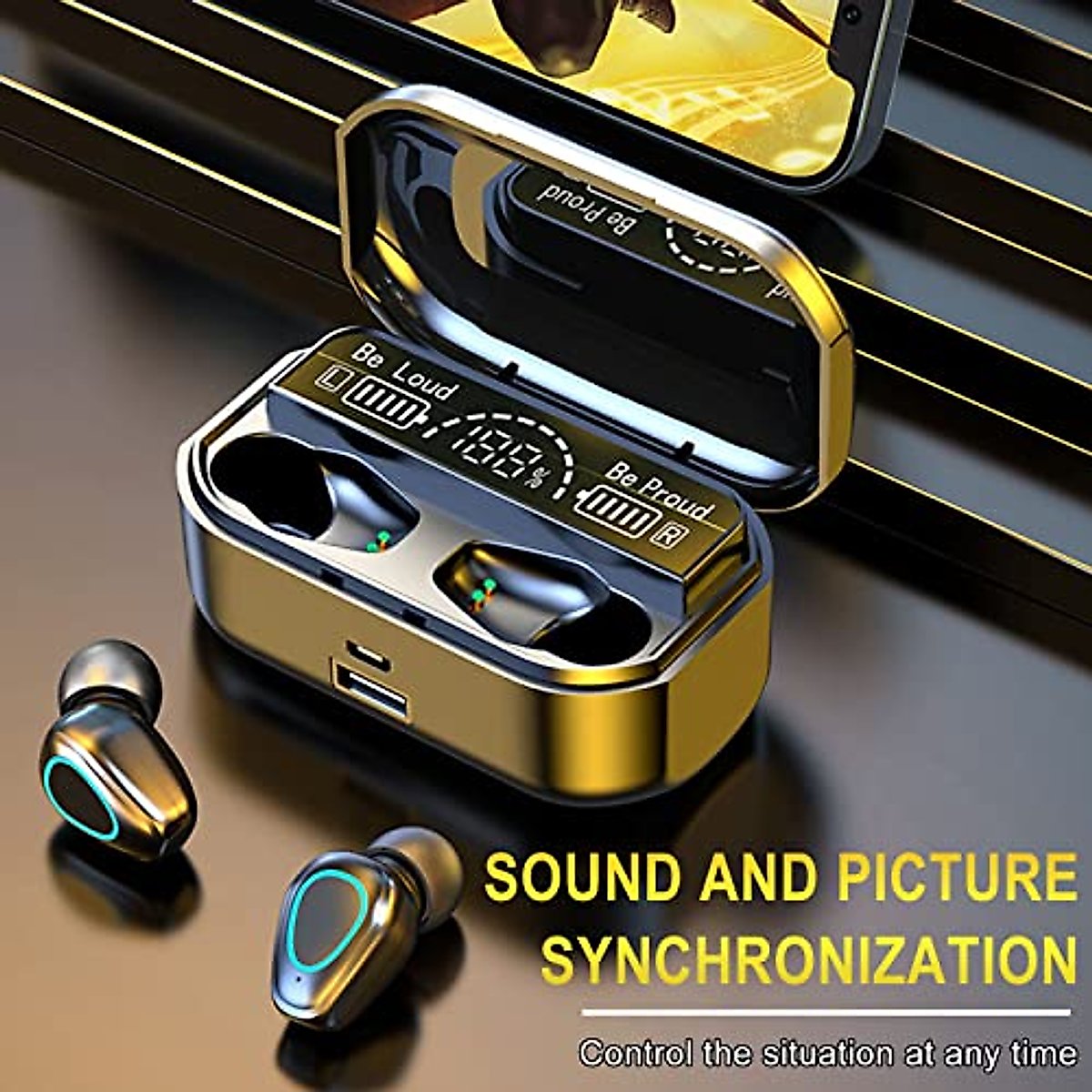 Wireless Bluetooth Headset, Low Latency, Active Noise Reduction, with LED Display Charging Case, 2000mah Large Capacity Charging Box, Can Charge The Phone, for Sport, Gaming