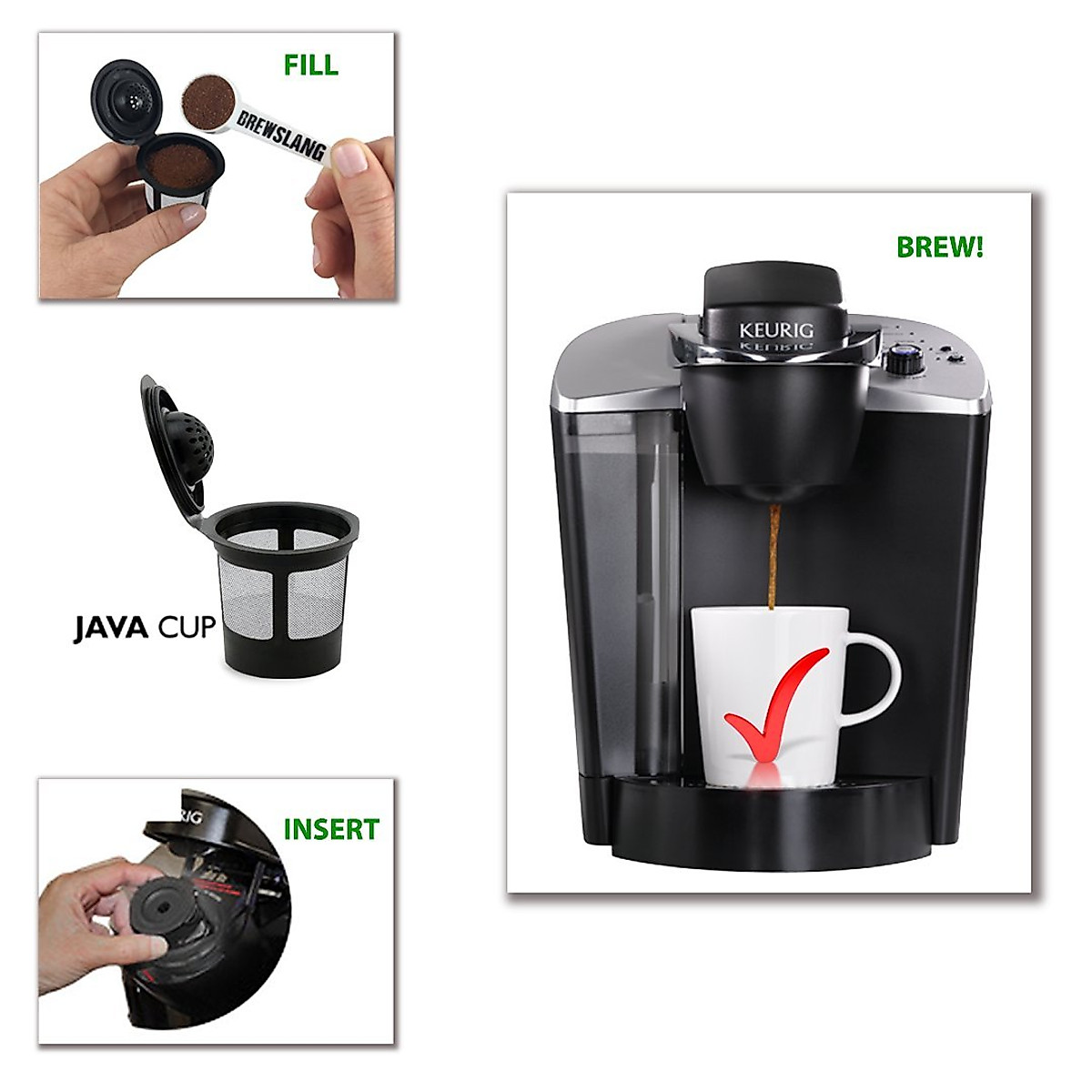 Reusable K-cup Filter for Keurig K-Select, K-Elite, K-Classic, K-Latte, K-Compact, B40, B41, B45, B50, B55, B60, B65, B66, B70, B71, B75, B76, B77, B79-4 Pack by Brewslang