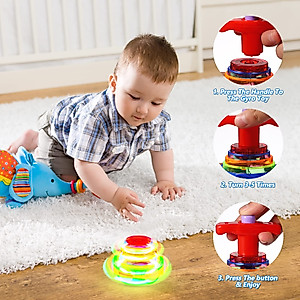 TOYANDONA 3Pcs Spinning Top Toys, LED Light Up Flashing Music Spinning Tops for Kids Gifts Birthday Party Favors Goodie Bag Fillers（Random Color