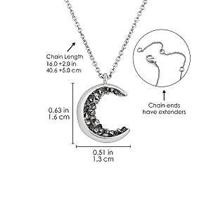 Lauren-Spencer Crescent Moon Necklace for Women Silver Gold Plated Black Crystal Moon Necklaces Dainty Moon Pendant Necklace Charm Moon Jewelry Birthday Gifts for Women Girls, Brass, Cubic Zirconia