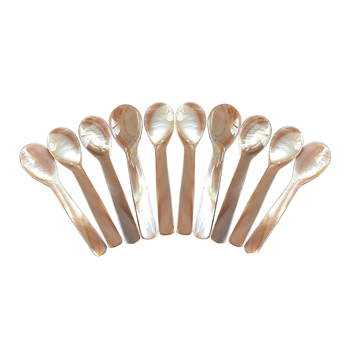 DUEBEL Set of 10 Pink Mother of Pearl 3.55′′ Caviar Spoons for Caviar Serving or Egg Serving