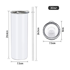 ZREGGUR 25 packs Metal mugs 30 oz sublimation Blanks tumblers skinny straight Double Wall coffee cups stainless steel travel Vacuum Insulated tumbler with lids and straws, White