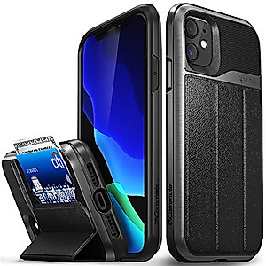 VENA vCommute Wallet Case Compatible with Apple iPhone 11 (6.1"-inch 2019), (Military Grade Drop Protection) Flip Leather Cover Card Slot Holder with Kickstand - Space Gray