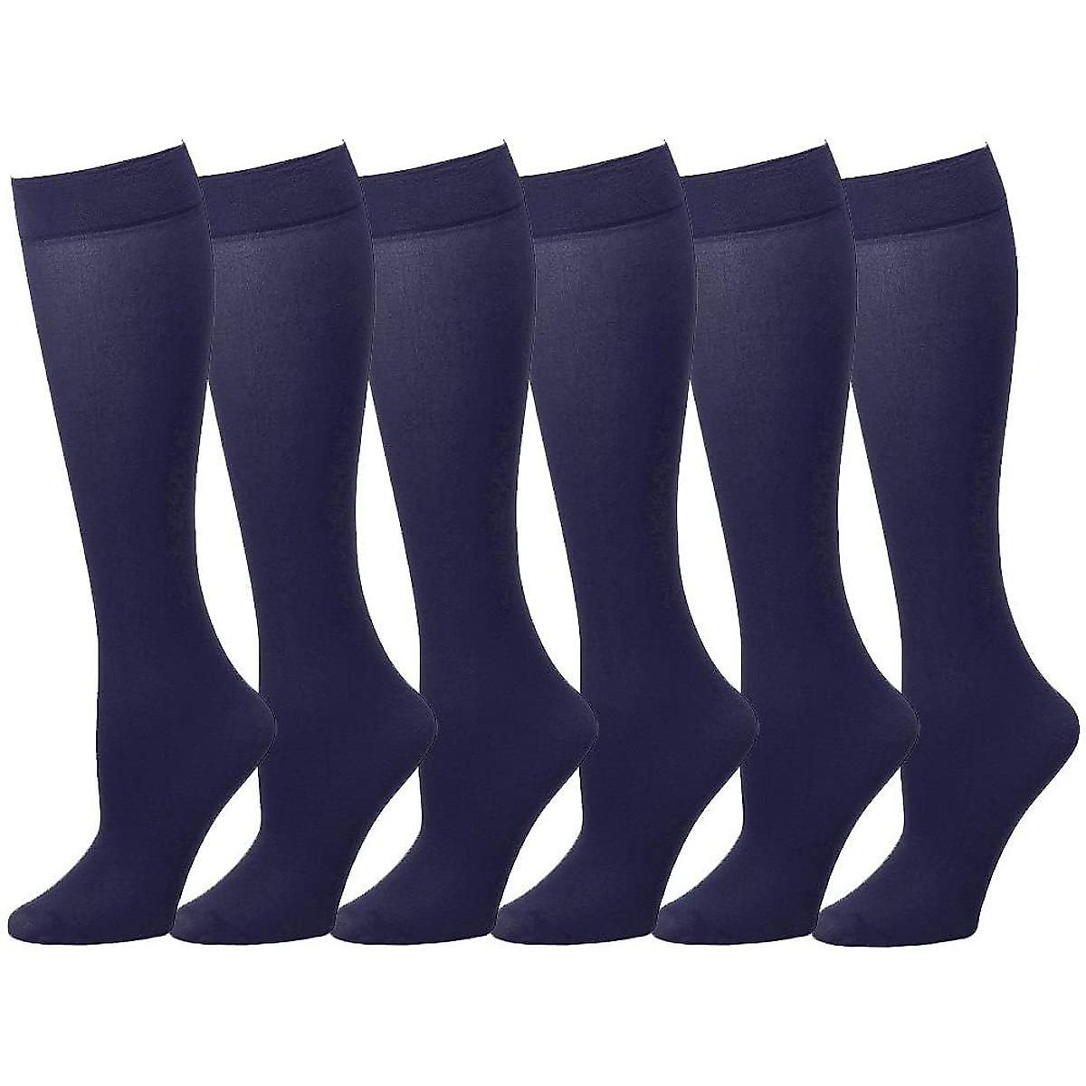 Falari 6-Pack Women Trouser Socks with Comfort Band Stretchy Spandex Opaque Knee High - Navy