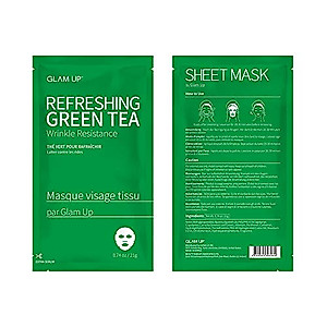 GLAM UP Sheet mask Refreshing Green Tea (10 sheets) - Revitalize Dull Skin. Dark Circle Fighter Nature made Freshly packed Daily Skin Therapy Original K-Beauty Recipe x 10ea