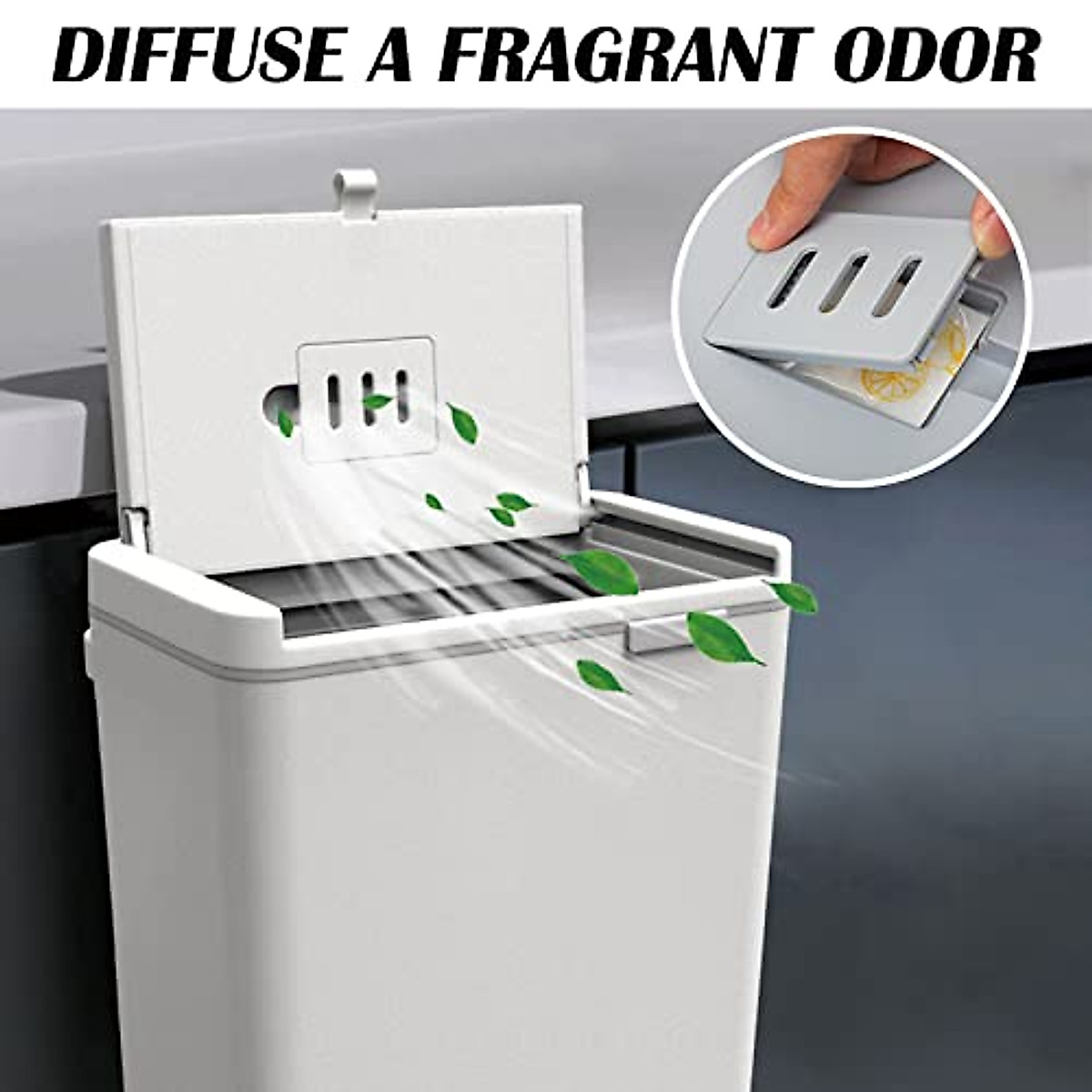 URALFA Hanging Kitchen Trash Can with Lid,Small Compost Bin for Under Sink or Cabinet Door, Wall-Mounted Garbage Can，Kitchen Compost Bin for Counter Top,2.4 Gallon Food Waste Bin，White