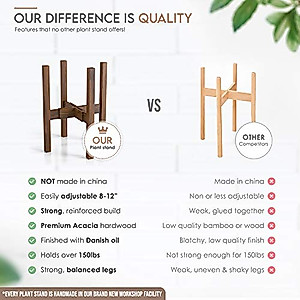 Sophia Mills Mid Century Plant Stand - Solid Wood Item Stand Handmade with Acacia - Fits Medium & Large Pots Sizes 8 to 12 inches (Not Included) (Adjustable Width: 8-12 inches, Dark Brown)