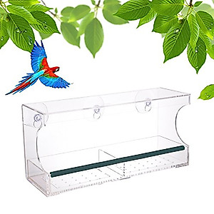 Ju&Ju Window Bird Feeder,Clear Acrylic with Removable Tray,Easy to Clean, Drain Holes and 3 Strong Suction Cups.Large Size, Weatherproof