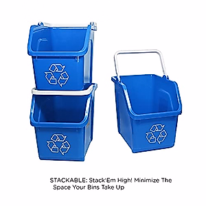 Good Natured Stackable Recycle Bin with Handle, 6 Gallon / 25 Liter - Ideal for Kitchen, Home & Indoor Use - Compact & Small Recycling Bin - Perfect for Recycling Cans, Blue Recycle Bin for Easy Trash Sorting