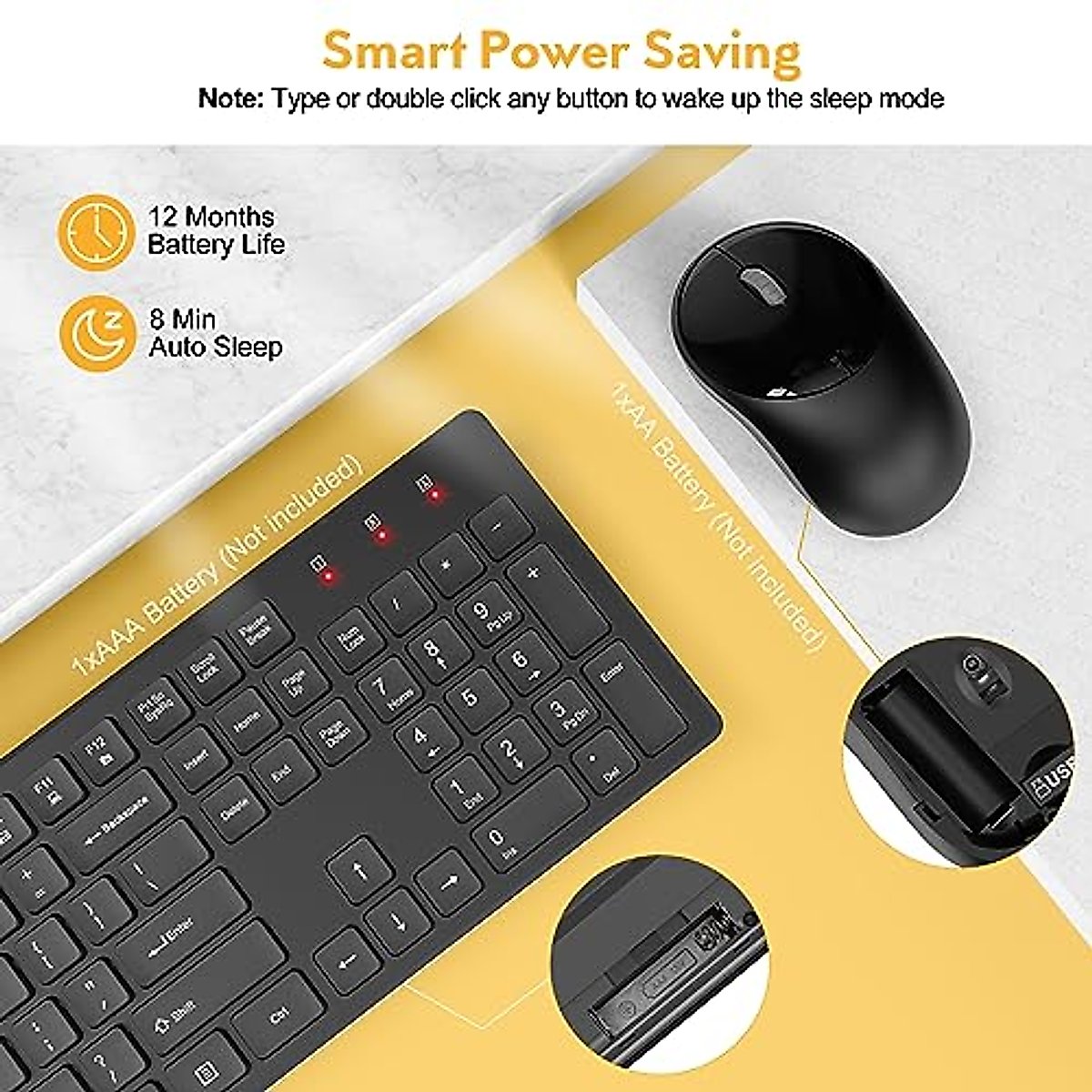 Wireless Keyboard and Mouse, Trueque Silent 2.4GHz Cordless Full Size USB Mouse Combo, Long Battery Life, Lag-Free for Computer, Laptop, PC, Windows, Mac, Chrome OS (Black)
