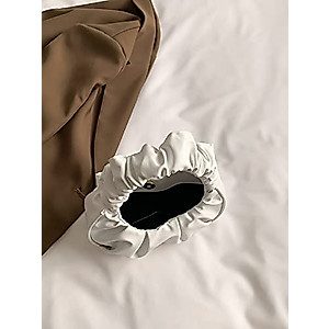 Verdusa Women's Ruched Leather Hobo Handbag Satchel Bag Mini Purse White one-size