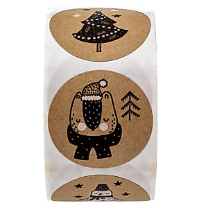 Black and White Holiday Animals Christmas Stickers / 500 Christmas Labels / 1.5" Round Winter Animals Envelope Seals / 6 Festive Designs