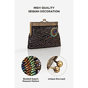 BABEYOND 1920s Flapper Peacock Clutch Gatsby Sequined Evening Handbag Beaded Bag (Style 2-Black)