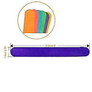 PAXCOO 100 Pcs 6” Colored Jumbo Wood Craft Sticks