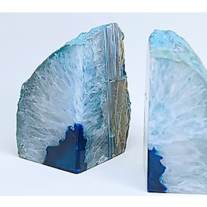 Brazilian Agate Polished Crystal Bookends Dyed Non-Toxic Blue with Rubber Bumpers (2 to 3 Lbs)