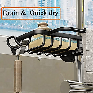 WINGSIGHT Faucet Sponge Holder Upgraded Kitchen Sink Caddy Organizer with Dish Towels Drying Rack & Hooks Over Faucet Hanging Faucet Drain Rack for Sink Organizer (Double-with Towel Rack, Black)