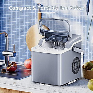 Antarctic Star Countertop Ice Maker, 26 lbs in 24Hrs, 9 Ice Cubes Ready in 6 Mins, Portable Ice Machine with Self-Cleaning, One -Click Button, 2 Sizes of Bullet Ice, for Home/Kitchen/Office/Dorm, Grey