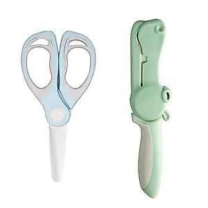 DAMPEN Ceramic Scissors with Ceramic Knife Sets Soft-grip Handles,Safety Healthy ,Kitchen Scissors for Baby Food Kids Food