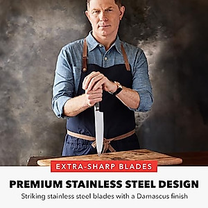 GreenPan x Bobby Flay 6 Piece Steak Knife Set with Wood Storage Box, Premium Stainless Steel Blades, Precision Cutting Tools, Ultra-Versatile Cutlery, Hand Finished Wood Handle, Damascus Steel Design