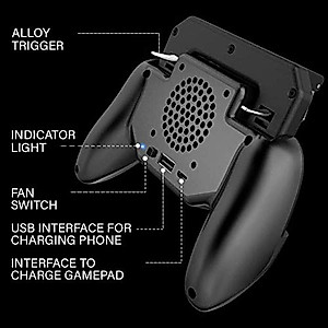 Sahe World - Mobile Gamepad | Phone Controller | Cooling Fan | 180° Flip Design | Aim & Shoot Trigger | Pubg Mobile Controller | iOS & Android 4.7-6.5" Mobile Phones Compatible | 4000mAh Power Bank