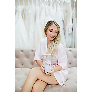 Pearhead Miss to Mrs. Tumbler, Travel Mug, Reusable Coffee Cup, Bride to Be Wedding Accessory, Bachelorette Accessory, 22oz Tumbler with Lid and Straw