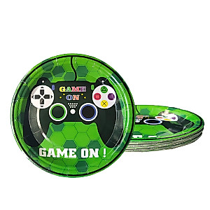 Video Games Party Tableware Supplies Set Including 20 pcs Plates, Table Cover and 20 pcs Napkins, Video Games Theme Party Baby Shower Birthday Decorations