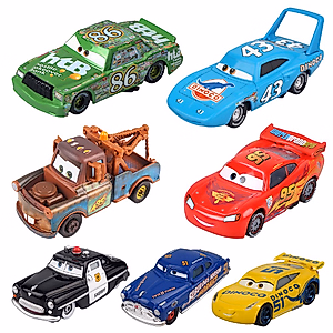 Car 2 3 Toys Mater Chick Hicks The King Doc Hudson Sheriff Diecast Car Toy Set for Boy Kids (7pcs)