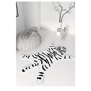 Tiger Print Rug Cartoon Cute Faux Area Rugs Fluffy Animal Print Mat Carpet Kids Small Rugs for Playroom Room Home Decor (2.6x1.8Ft /32.2" Lx21.4 W（54.5x82cm）,White)