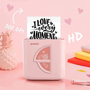 Poooliprint LE Inkless Pocket Printer - Mini Phone Bluetooth Portable Poooli Thermal Printer for iOS + Android Print Sticky Photos, Labels, Notes, Lists for Journal, Pink