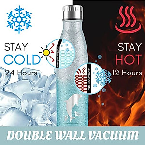 Onebttl Dolphin Gifts for Women, Dolphin Gifts For Christmas, Stainless Steel Glitter Bottle 17oz, Silver-Blue