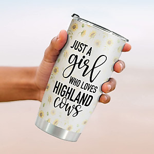 HOMISBES Highland Cow Gifts for Women - Scottish Highland Cow Coffee Travel Mug - Just A Girl Who Loves Highland Cows Cups Decor - Stainless Steel Tumbler 20oz With Lid And Straw