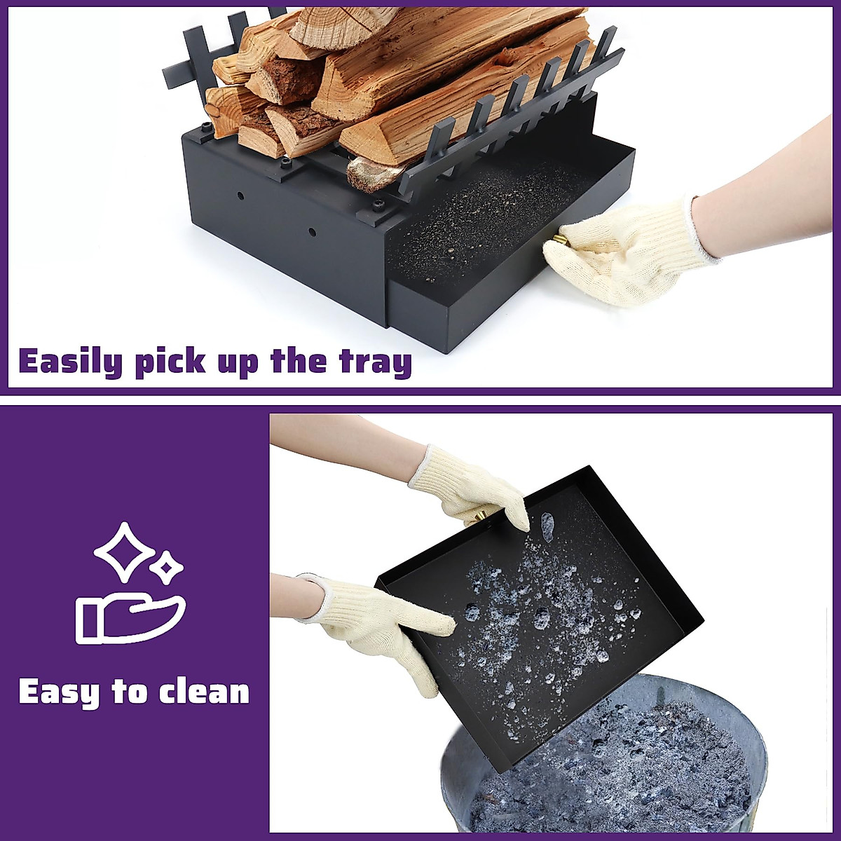 Mxclimate Fireplace Ash Tray Fireplace Log Grate kit,Ember Holder Fireplace Pan for Ash Collection,14'' Firewood Log Burning Rack Fire Grates for Indoor Outdoor Pit Camping Firepit