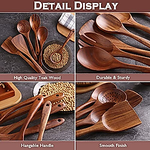 NAYAHOSE Wooden Spoons for Cooking, 6 Pcs Wooden Utensils for Cooking, Natural Teak Wood Non-Stick Cooking Spoons, Comfort Grip Wood Utensils Set for Kitchen