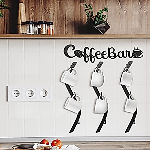 Coffee Mug Wall Rack Mounted with Coffee Bar Sign Curve Coffee Mug Holder Hanging Metal Mug Racks for Wall Black Coffee Cup Holder Coffee Cup Rack Hanger with 9 Hooks Kitchen Coffee Bar Decor
