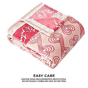 Juicy Couture - Throw Blanket | Heart Printed Pink | Plush and Cozy | Decorative Blankets for Sofas, Chairs and Beds| Luxurious and Soft | Chic Home Decor | Measures 50" x 70" | Pink/White