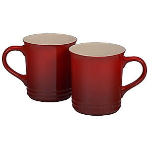 Le Creuset Enamel On Steel Demi Kettle & Stoneware Set of 2 Mugs, 1.25 qt. Kettle & (2) 14 oz. Mugs, Cerise