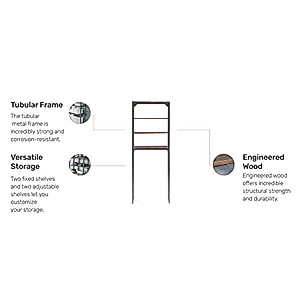 Home Styles Barnside Metro Gray Bathroom Shelf with Two Adjustable Shelves, Brushed Pine Veneer Shelves, and Powder Coated Metal Frame