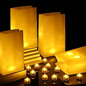 Supervitae 200 Pieces Plastic Luminaria Bags Set Including 100 and LED Waterproof Candle for Christmas Decorations, Hanukkah Lights, Easter, Wedding White