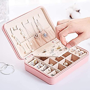 AN207 Portable Pu Simple Ear Stud Jewlery Box Zipper Earrings Ring Necklace Multi-Functional Jewelry Box Small Jewelry (Color : Pink)