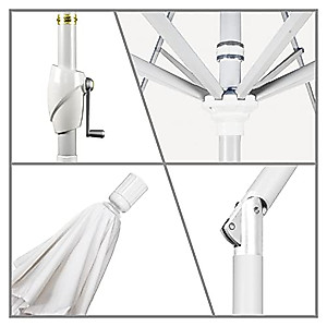 California Umbrella 7.5' Round Aluminum Market Umbrella, Crank Lift, Push Button Tilt, White Pole, White Olefin