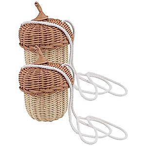 COHEALI Kids Purse 2pcs Mini Purse Portable Kids Bag Rattan Woven Basket Shaped Bag Cross-Body Woven Bag Kids Wallet