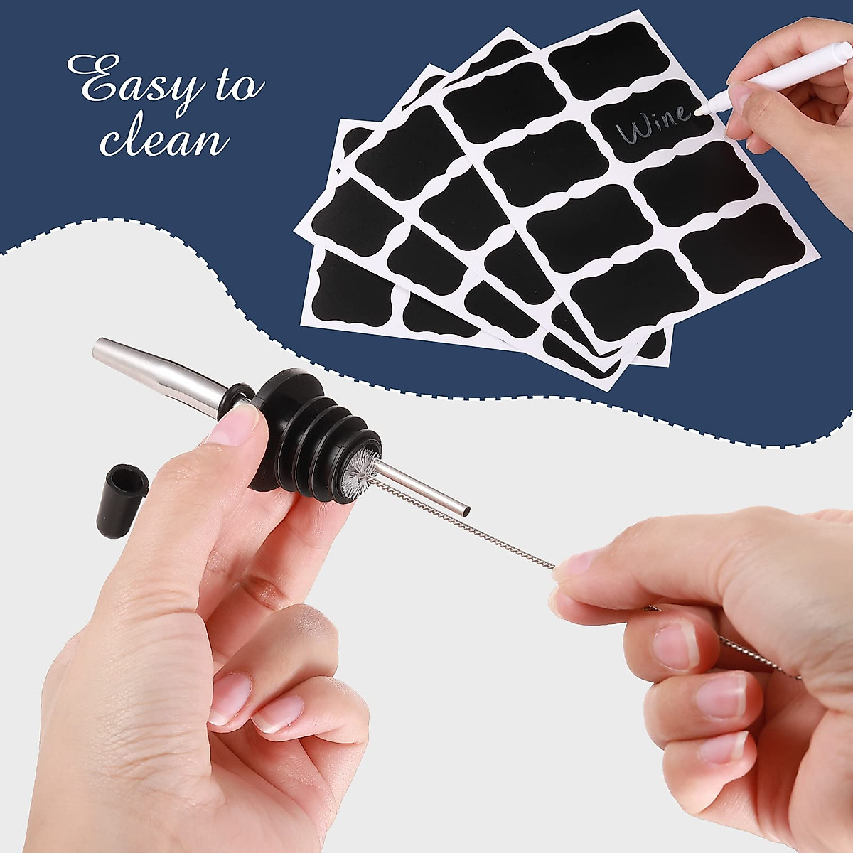 100 Pieces Liquor Pourer Stainless Steel Liquor Bottle Pourers with Siamese Rubber Dust Caps Pour Spouts Alcohol Pourer Spouts Bar Juice Pourers Wine Pourers Tapered Spout About 3/4 Inch Bottle Mouth