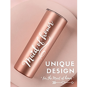 Onebttl Bridesmaid Gifts, Insulated Stainless Steel Tumblers with Lids and Straws, Maid of Honor Proposal Gifts, Bride Tribe, Bridal Party Gifts, 20 oz, Rose gold - Maid of Honor