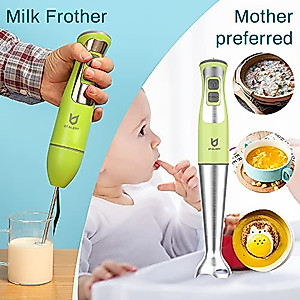 Immersion Hand Blender, UTALENT 3-in-1 8-Speed Stick Blender with Milk Frother, Egg Whisk for Coffee Milk Foam, Puree Baby Food, Smoothies, Sauces and Soups - Green
