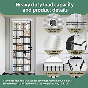 PAULONE 35 Pocket Over the Door Shoe Organizer,Reusable Breathable Large Mesh Bag Men's & Women's Sneaker Organizer,Shoe Organizer for Kids,Hanging Shoe Storage Hanging Bag (White)