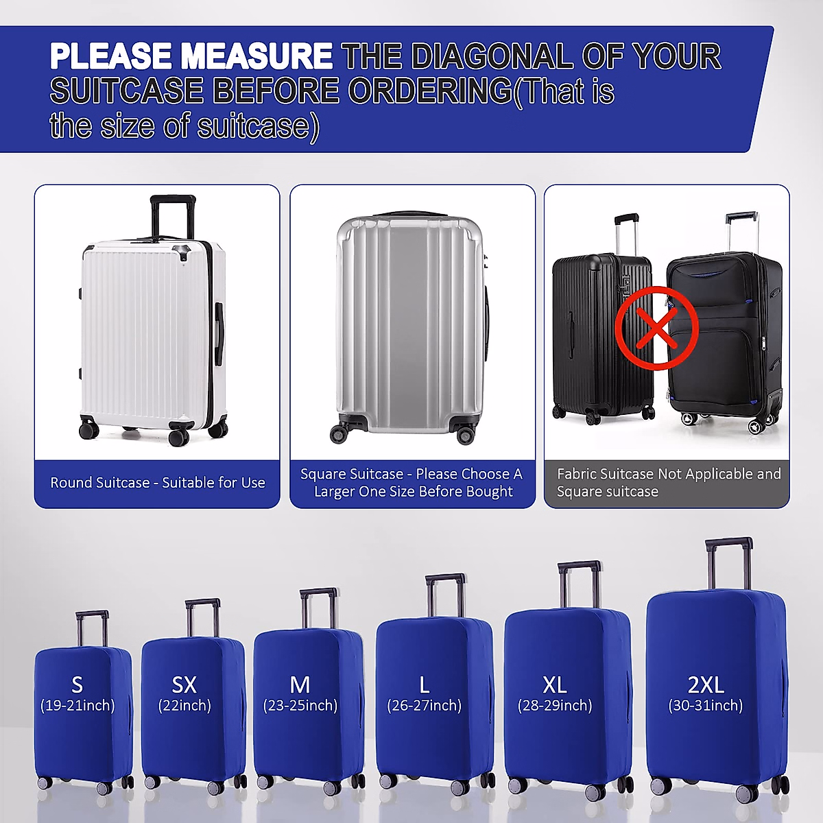 RainVillage Travel Luggage Cover Suitcase Protector Scratch-Resistant Fit 19-31 Inch Suitcase, Not Included Suitcase (Blue, S(19-21 inch))