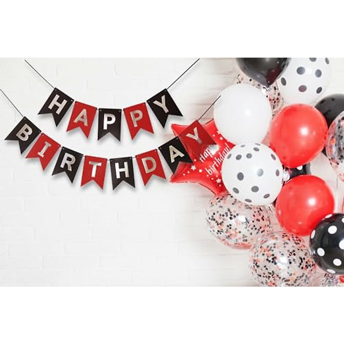 Red Silver Black Happy Birthday Banner Sign Decorations for Boys Girls Men Women Anniversary Birthday Party Garland Backdrop Supplies Nursery Hanging Décor