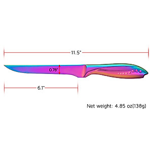 WELLSTAR Boning Knife 6 Inch, Razor Sharp German Steel Fillet Knife for Trimming Brisket/Rib/Steak/Meat, Deboning Chicken, Processing Fish/Game Meat, Rainbow Titanium Coating, Strong Durable Handle
